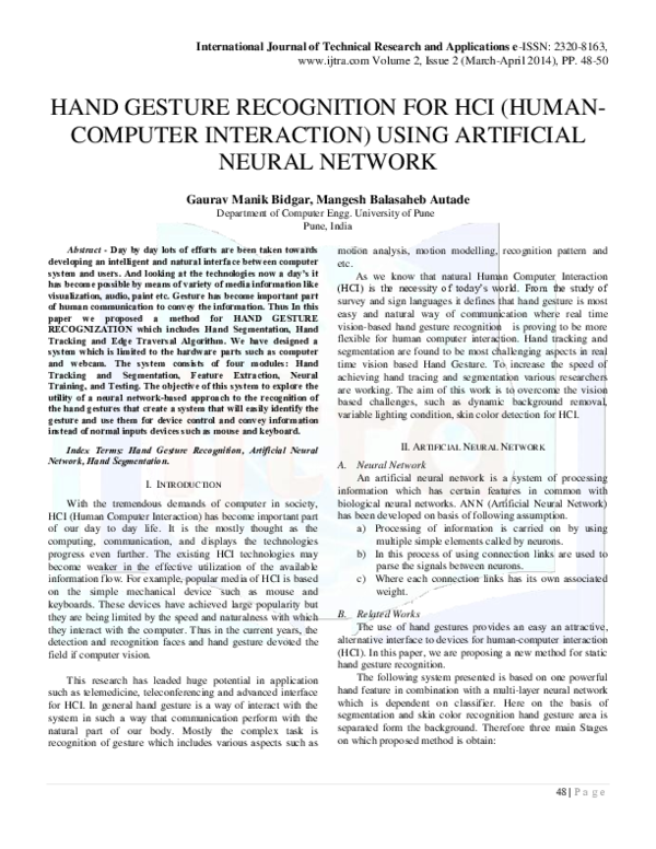 (PDF) Hand Gesture Recognition For Hci Human Computer Interaction Using Artificial Neural ...