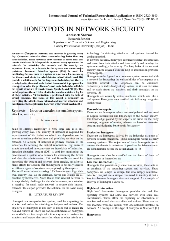 (PDF) Honeypots In Network Security