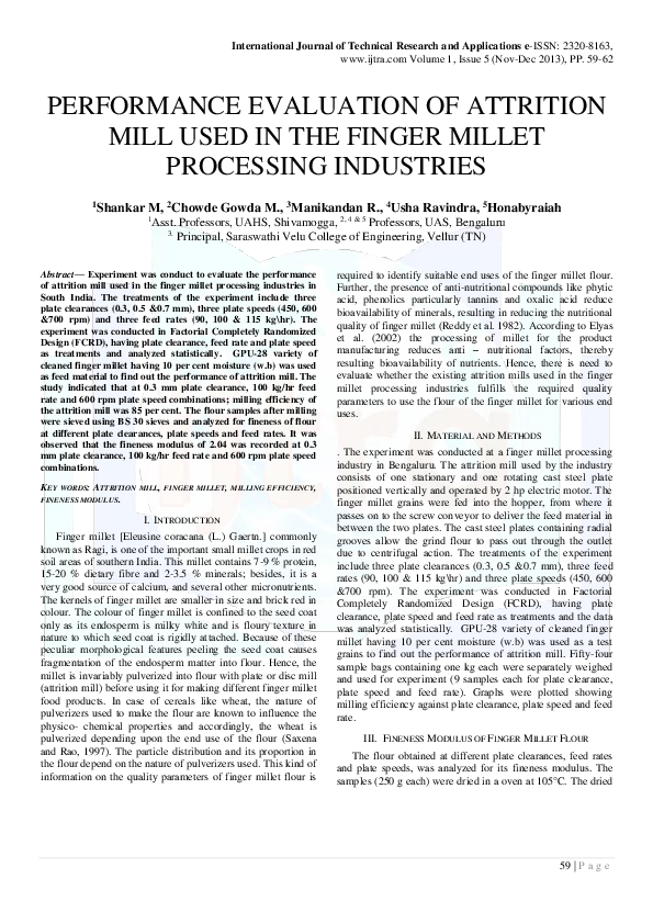 (PDF) Performance Evaluation Of Attrition Mill Used In The Finger ...