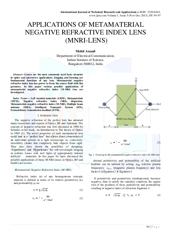 (PDF) Applications Of Metamaterial Negative Refractive Index Lens Mnri Lens