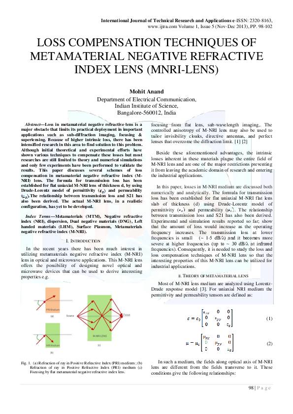 Pdf Loss Compensation Techniques Of Metamaterial Negative Refractive
