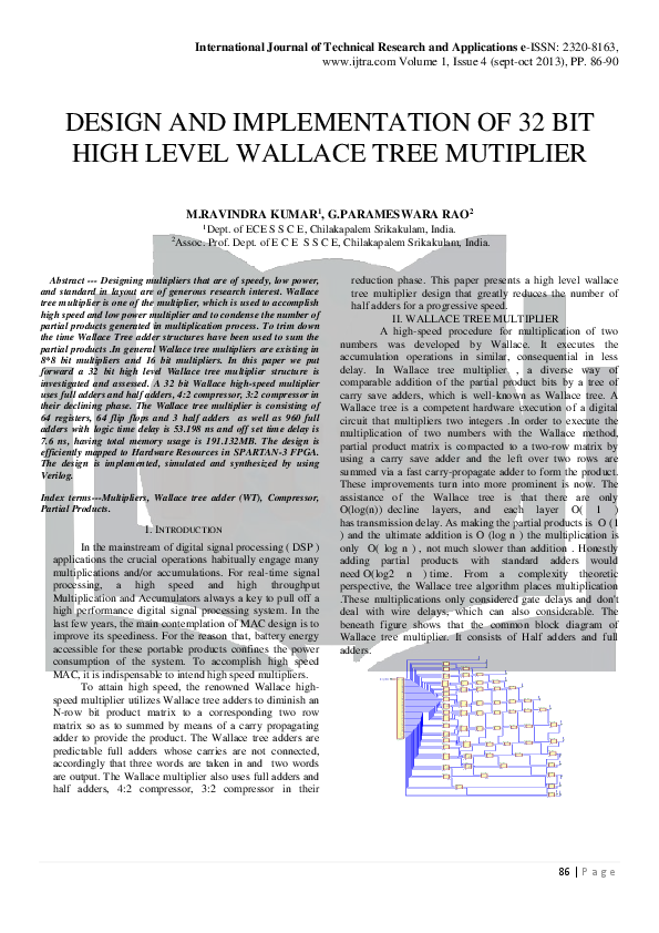 (PDF) Design And Implementation Of 32 Bit High Level Wallace Tree Mutiplier
