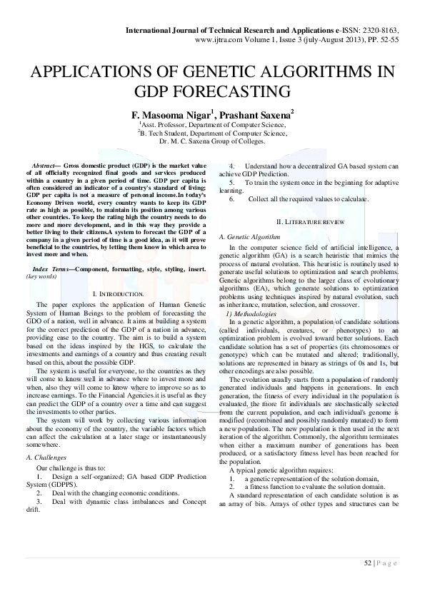 (PDF) Applications Of Genetic Algorithms In Gdp Forecasting