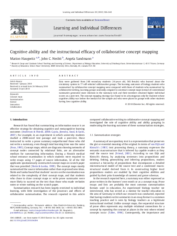 Pdf Cognitive Ability And The Instructional Efficacy Of Collaborative