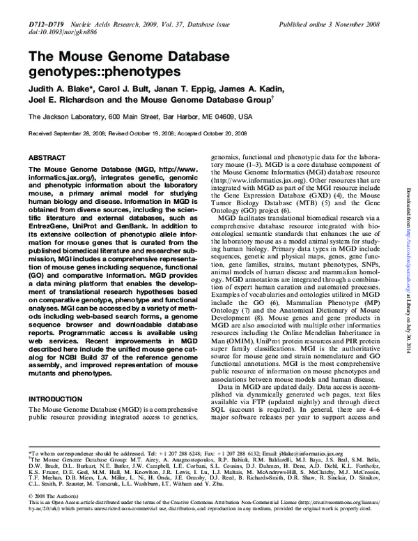 (PDF) The Mouse Genome Database genotypes::phenotypes