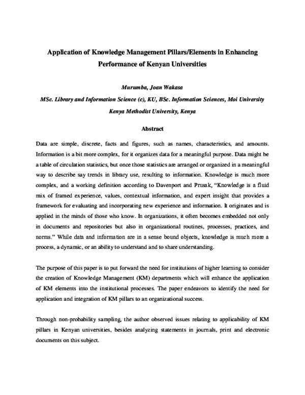 (PDF) Application of Knowledge Management Pillars