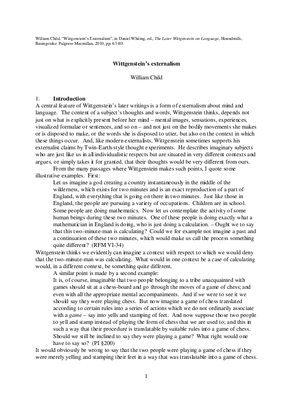(PDF) Wittgenstein's Externalism