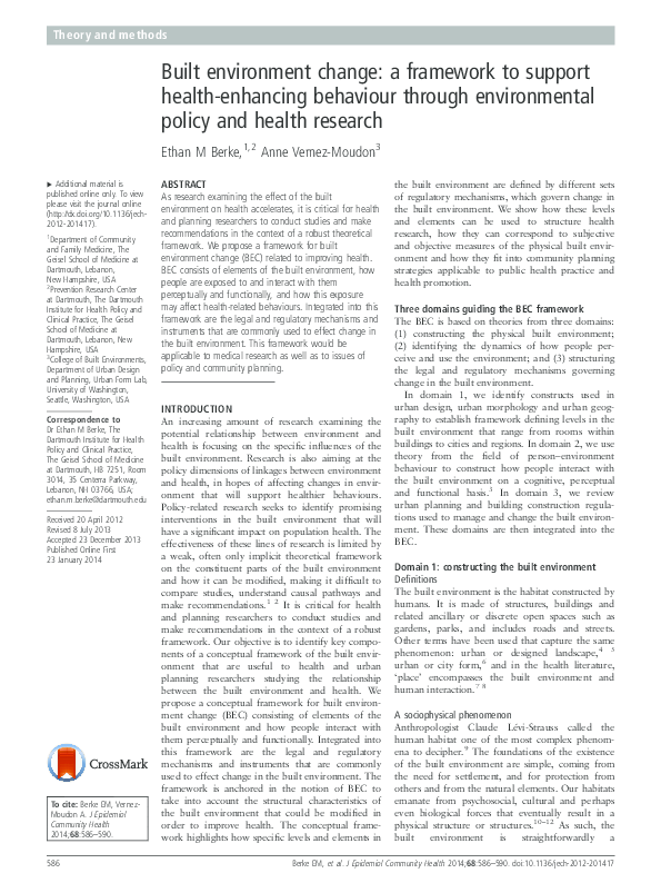 (PDF) Built environment change: a framework to support health-enhancing ...