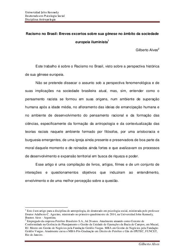 (PDF) Racismo no Brasil - Breves excertos sobre sua gênese (Racism in ...
