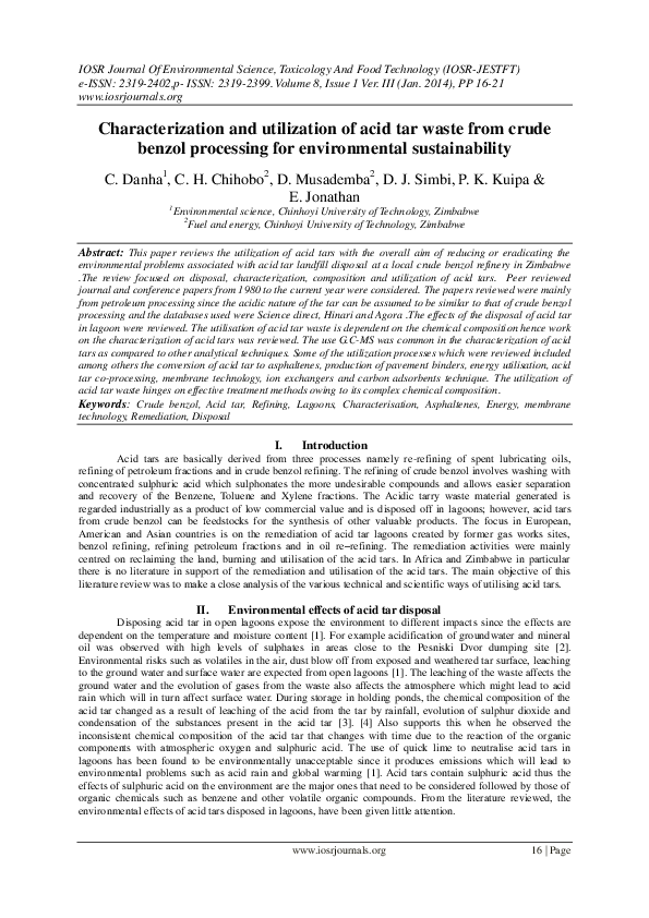 (PDF) Characterization and utilization of acid tar waste from crude ...