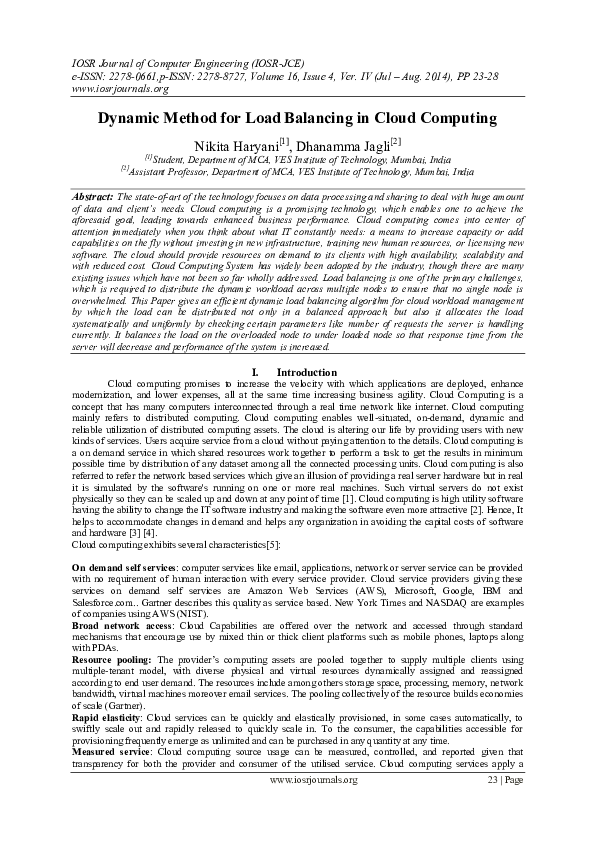 Pdf Dynamic Method For Load Balancing In Cloud Computing