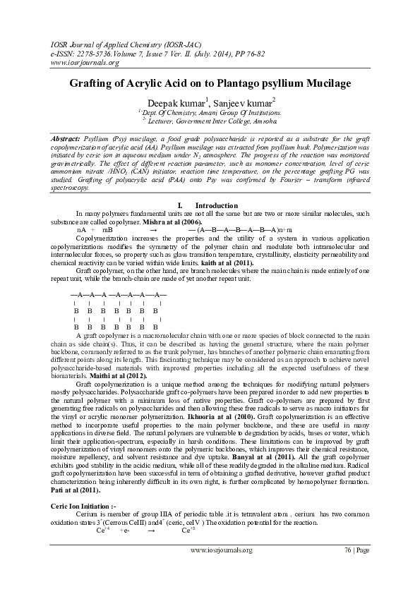 (PDF) Grafting of Acrylic Acid on to Plantago psyllium Mucilage