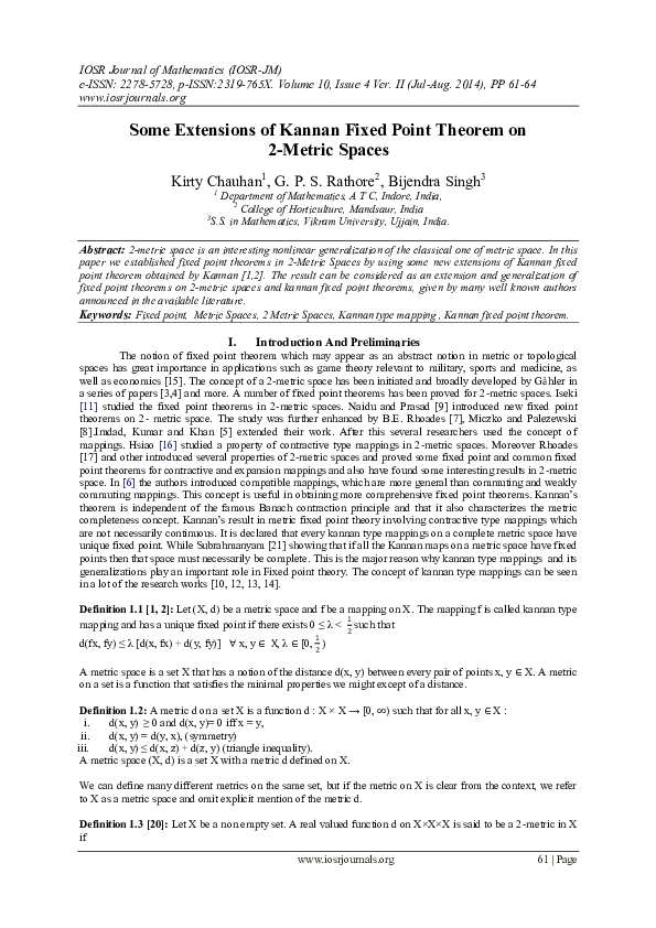 Pdf Some Extensions Of Kannan Fixed Point Theorem On 2 Metric Spaces