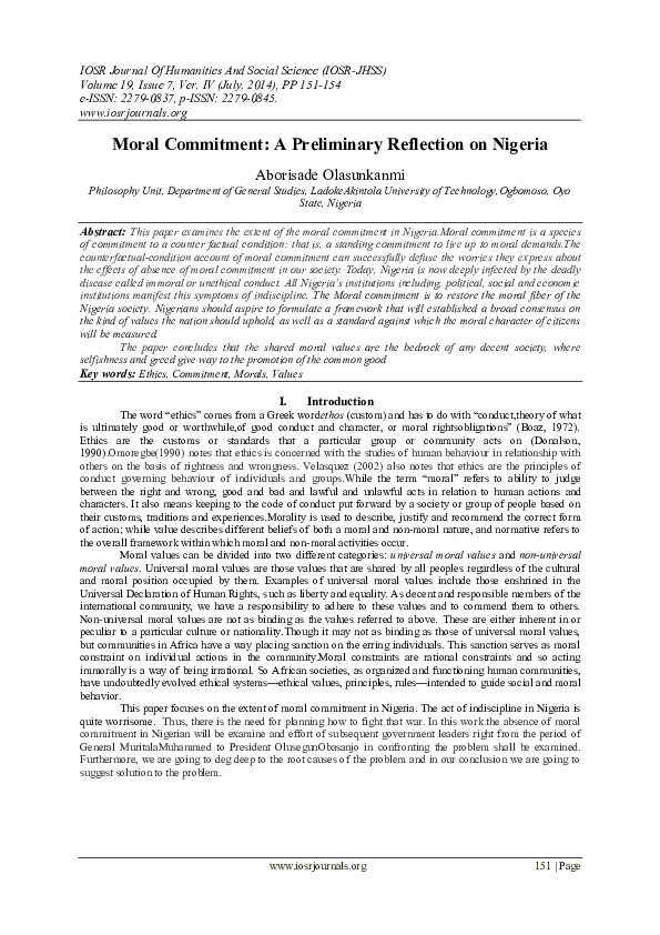 (PDF) Moral Commitment: A Preliminary Reflection on Nigeria