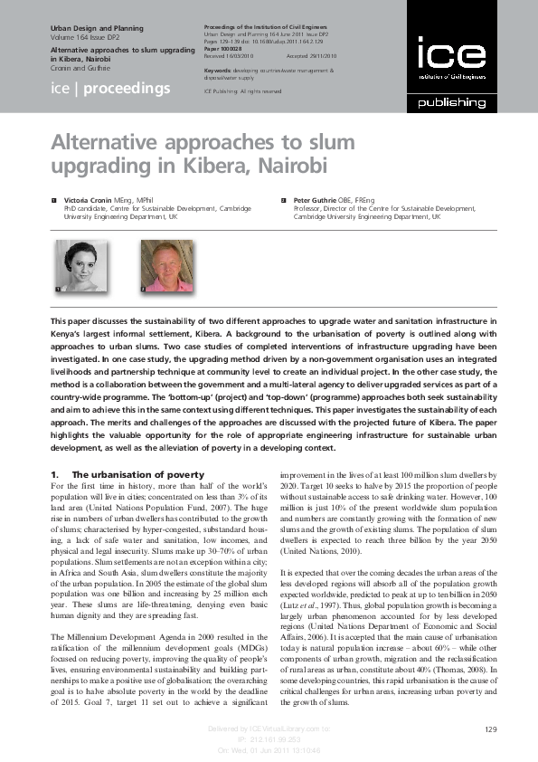 (PDF) Alternative approaches to slum upgrading in Kibera, Nairobi