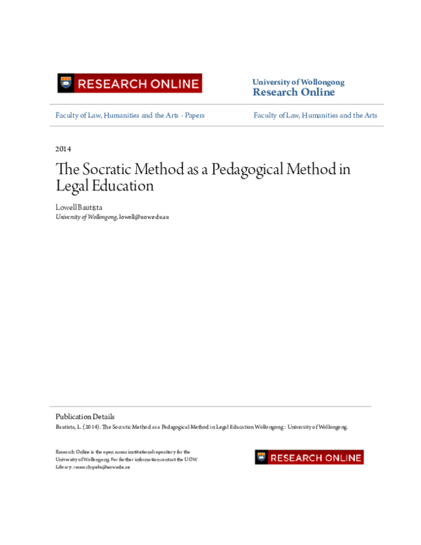 (PDF) The Socratic Method as a Pedagogical Method in Legal Education