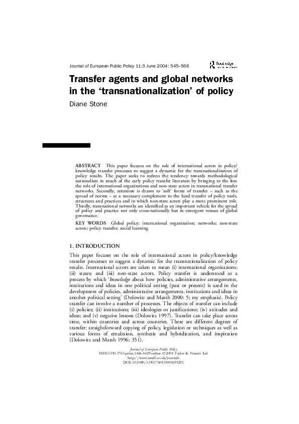 (PDF) Transfer and Translation of Policy