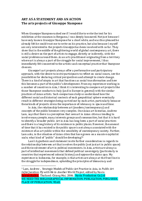 (DOC) ART AS A STATEMENT AND AN ACTION The arts projects of Giuseppe ...