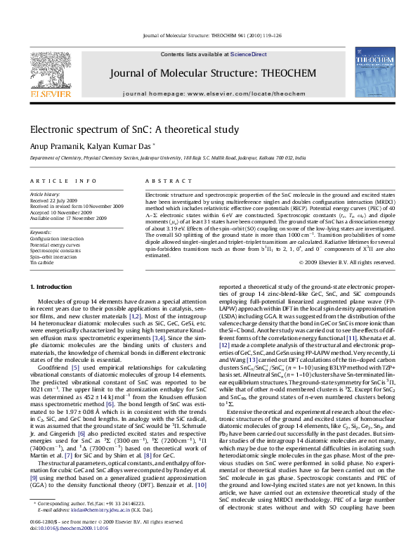 (PDF) Electronic spectrum of SnC: A theoretical study