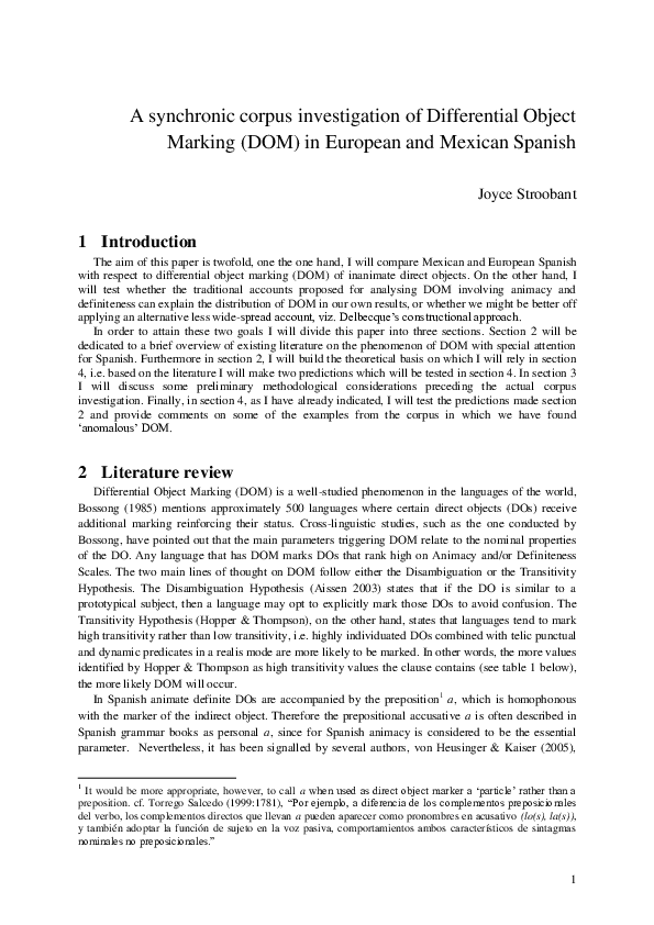 (DOC) A synchronic corpus investigation of Differential Object Marking (DOM) in European and ...