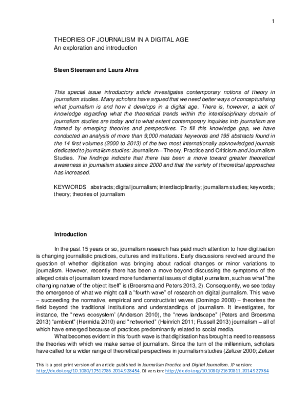 (PDF) THEORIES OF JOURNALISM IN A DIGITAL AGE An exploration and ...