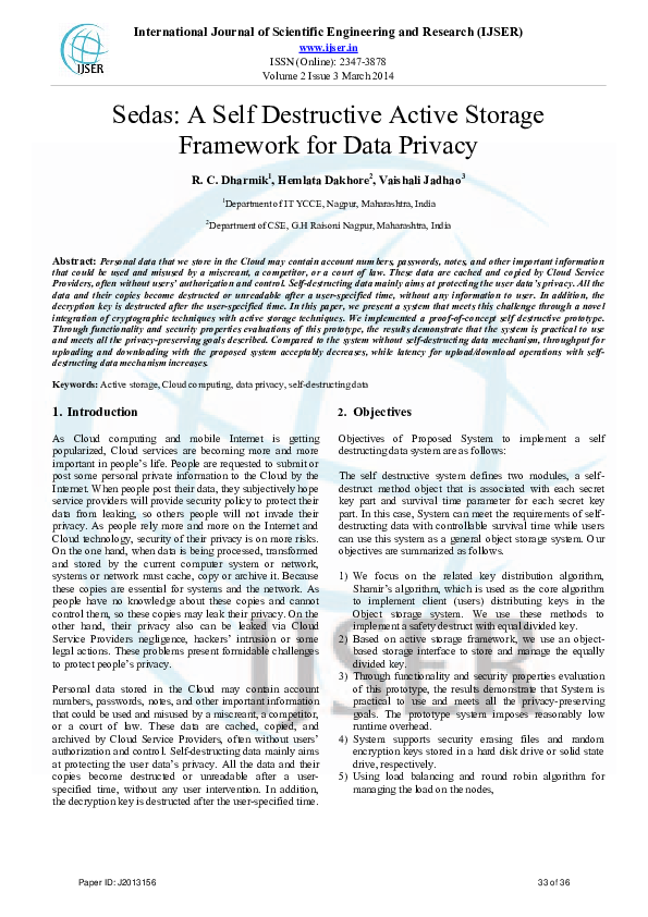 (PDF) International Journal of Scientific Engineering and Research (IJSER) Sedas: A Self ...