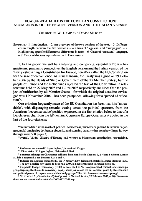 (PDF) How (un)readable is the European Constitution? A comparison of ...