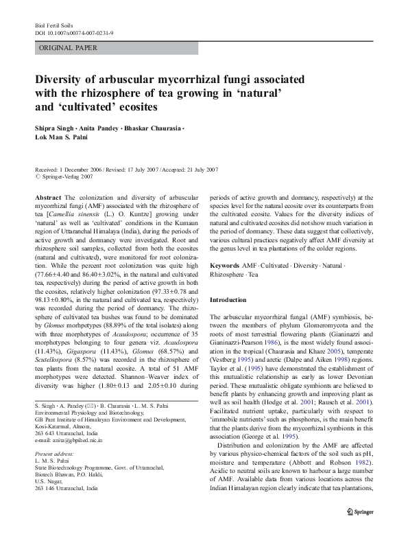 (PDF) Diversity of arbuscular mycorrhizal fungi associated with the rhizosphere of tea growing ...