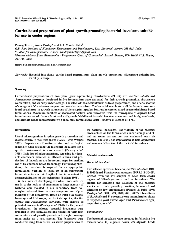 (PDF) Carrier-based Preparations of Plant Growth-promoting Bacterial ...