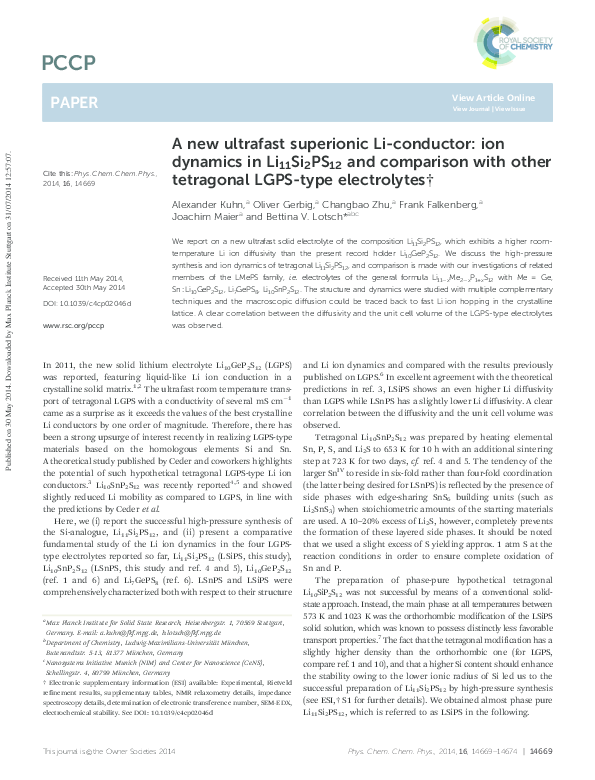 A new ultrafast superionic Li-conductor: ion dynamics in Li11Si2PS12 ...
