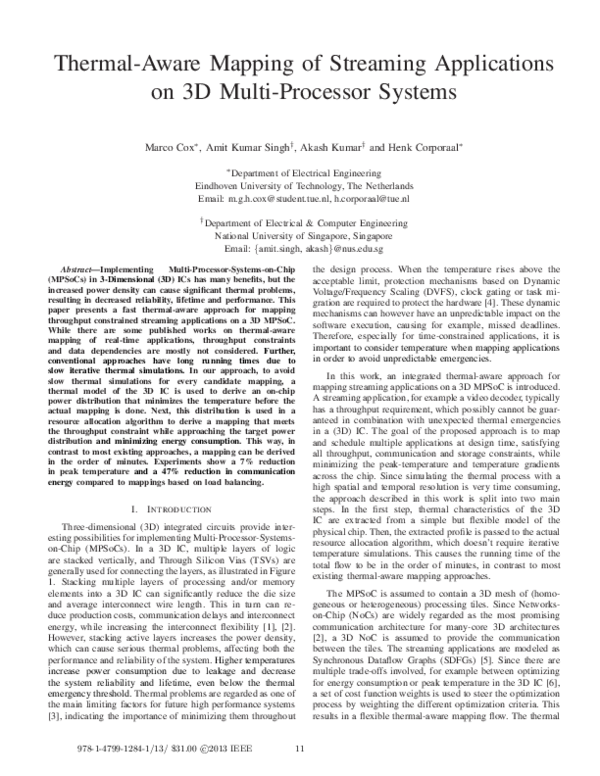 (PDF) Thermal-Aware Mapping of Streaming Applications on 3D Multi-Processor Systems