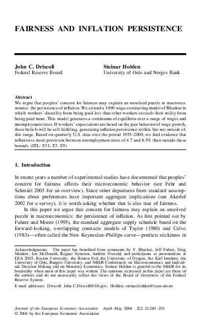(PDF) Fairness and Inflation Persistence