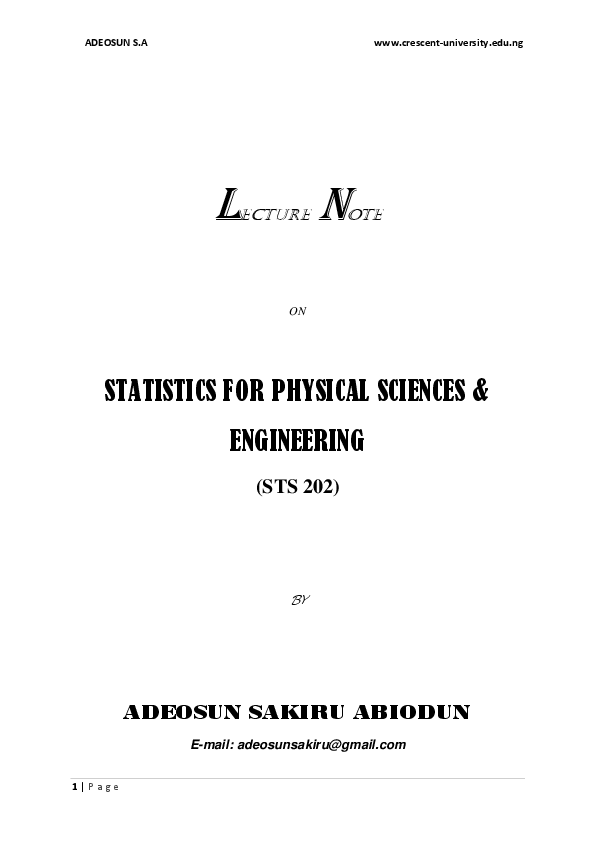 (PDF) Lecture note on Statistics for Physical Sciences and Engineering ...