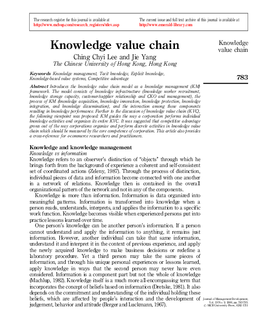 (PDF) Knowledge value chain 783 Knowledge value chain
