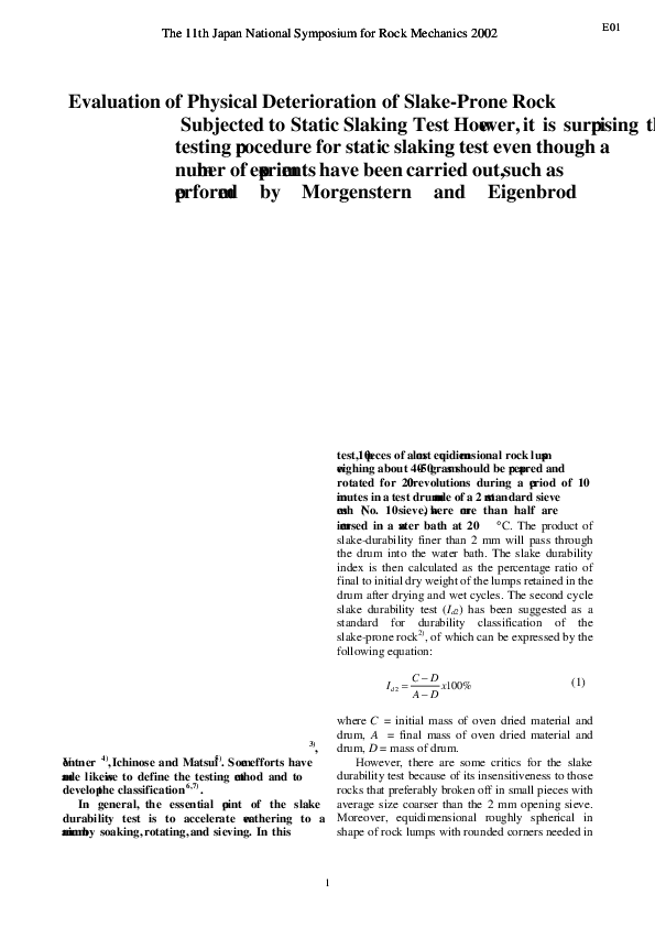 (PDF) Evaluation of Physical Deterioration of Slake-Prone Rock ...