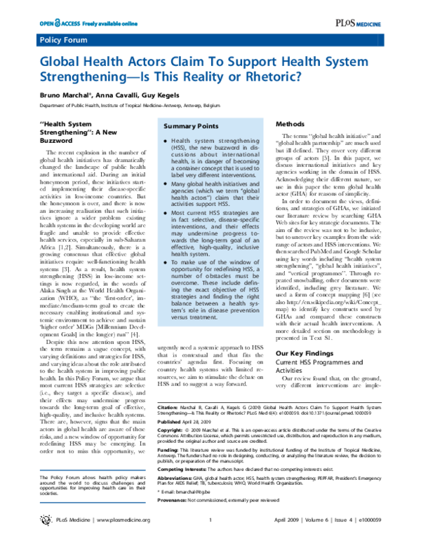 (PDF) Global Health Actors Claim To Support Health System Strengthening ...