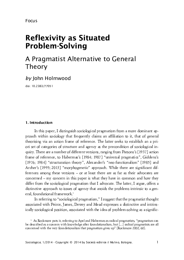 (PDF) Reflexivity as Situated Problem-Solving: A Pragmatist Alternative to General Theory