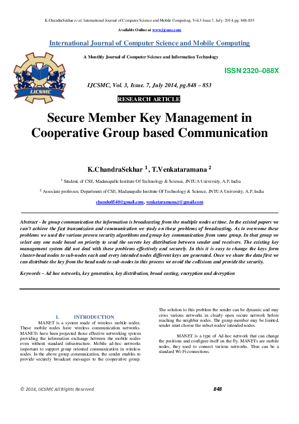 (PDF) Secure Member Key Management in Cooperative Group based Communication﻿