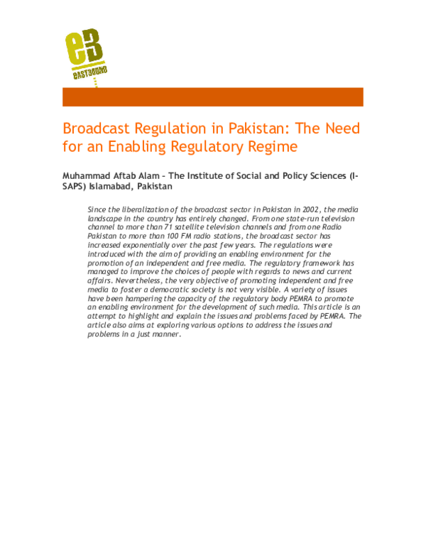 (PDF) Broadcast Regulation in Pakistan: The Need for an Enabling ...