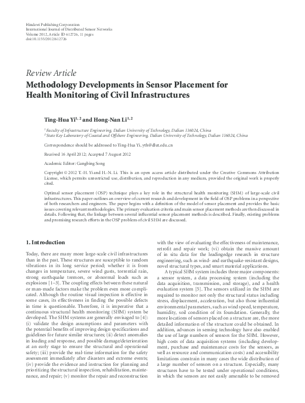 (PDF) Review Article Methodology Developments in Sensor Placement for Health Monitoring of Civil ...