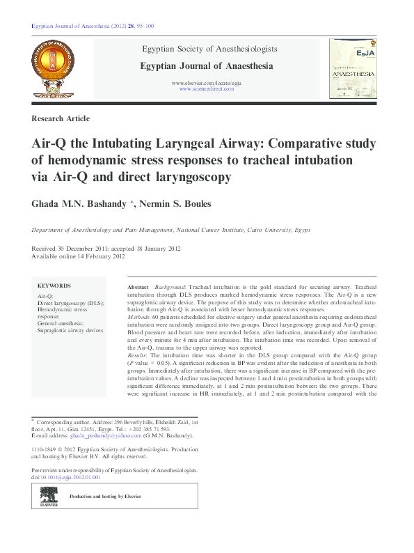(PDF) Air-Q the Intubating Laryngeal Airway: Comparative study of ...