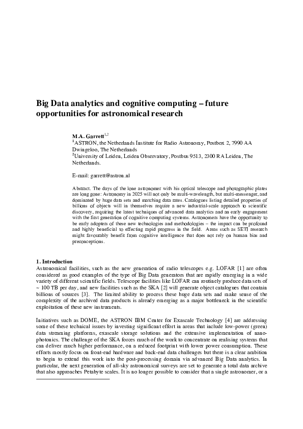 (PDF) Big Data analytics and cognitive computing – future opportunities for astronomical research