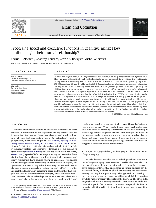 (PDF) Processing speed and executive functions in cognitive aging: How ...