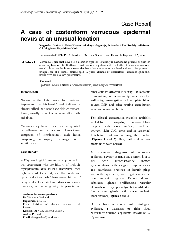 (PDF) A case of zosteriform verrucous epidermal nevus at an unusual ...