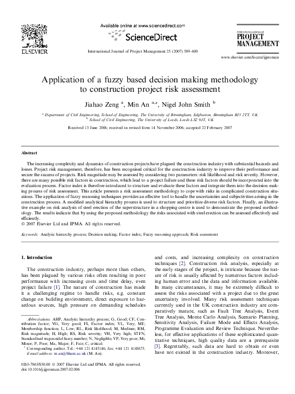 (PDF) Application of a fuzzy based decision making methodology to construction project risk ...