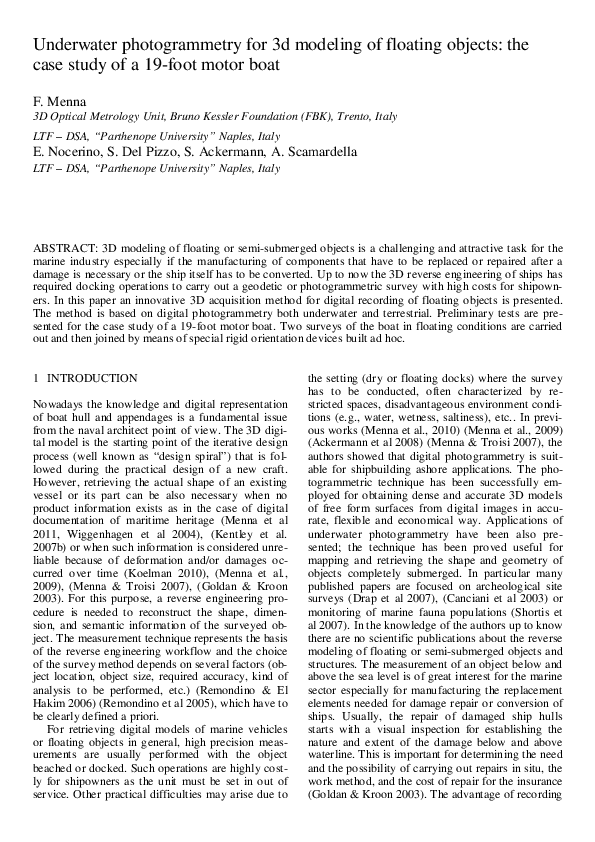 (PDF) Underwater photogrammetry for 3D modelling of floating objects ...