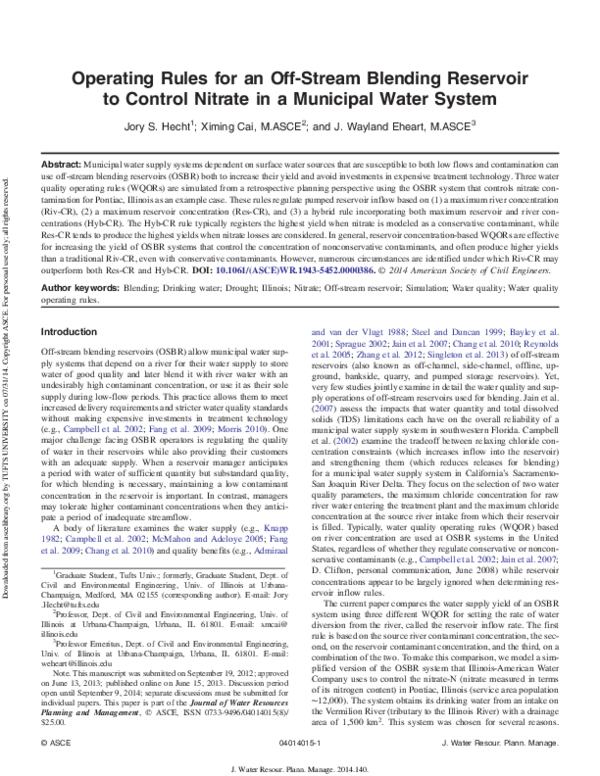 (PDF) Operating Rules for an Off-Stream Blending Reservoir to Control ...