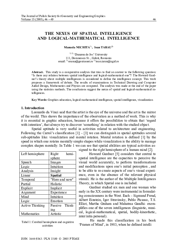 (PDF) THE NEXUS OF SPATIAL INTELLIGENCE AND LOGICAL-MATHEMATICAL ...