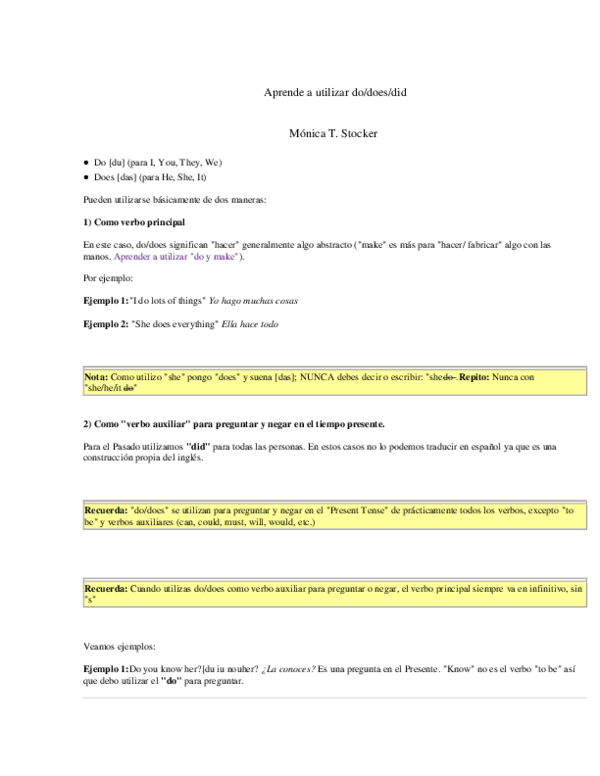 (DOC) Aprende a utilizar do/does/did