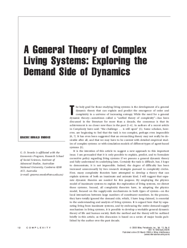(PDF) A general theory of complex living systems: Exploring the demand ...